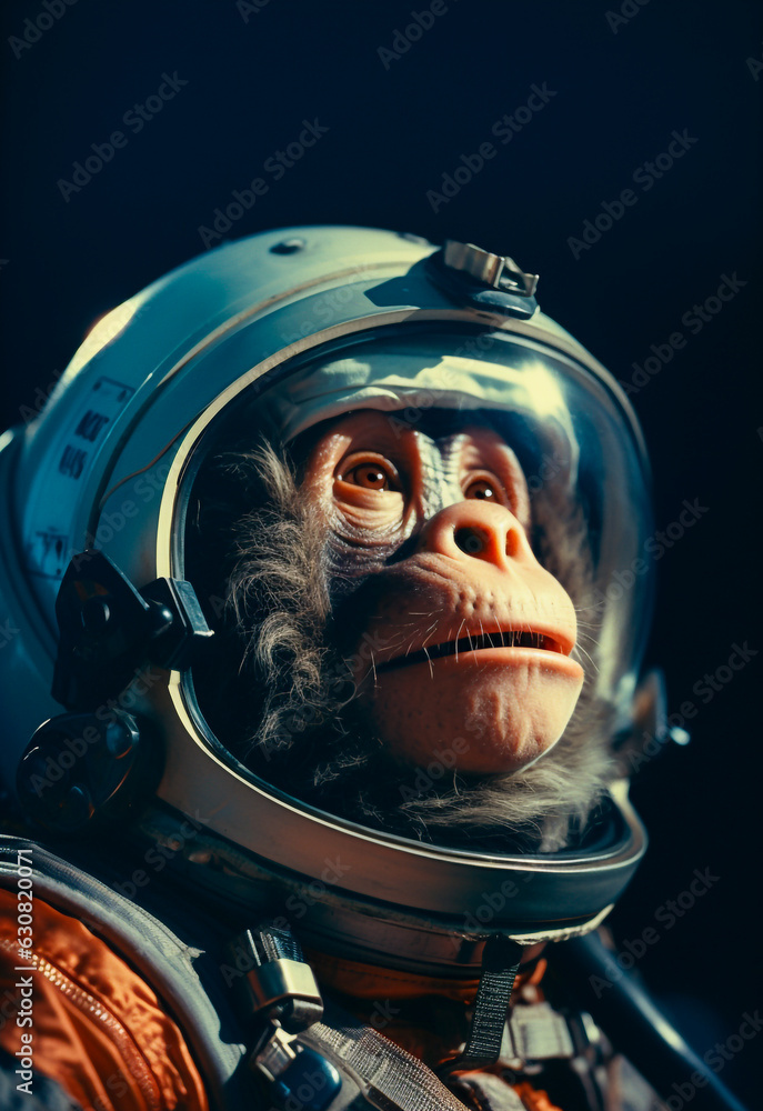 Astronaut monkey in space suit and helmet Stock Photo | Adobe Stock