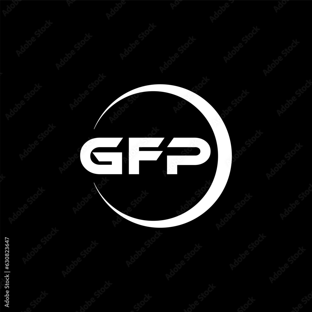 GFP letter logo design with black background in illustrator, cube logo ...