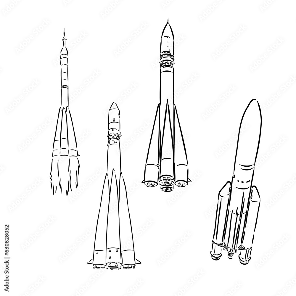 Rocket outline. Space rocket silhouette. One line continuous vector ...