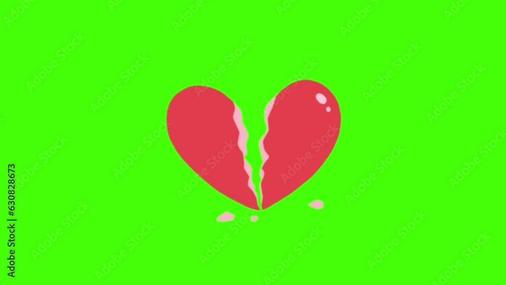 Broken heart with broken heart scars on green screen background. Broken ...