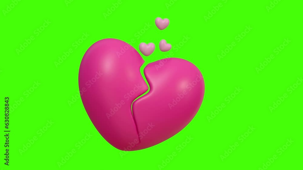 Broken heart with broken heart scars on green screen background. Broken ...