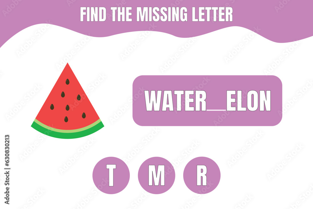 Find the missing letter. Watermelon vector. Educational game for kids ...