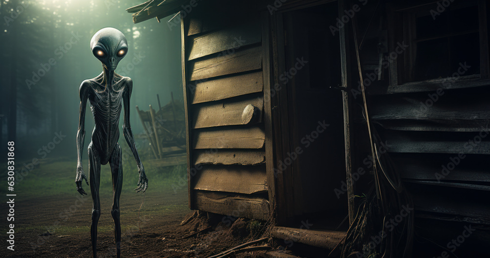 Surreal Extraterrestrial: Alien Peering from Barn Door Stock ...