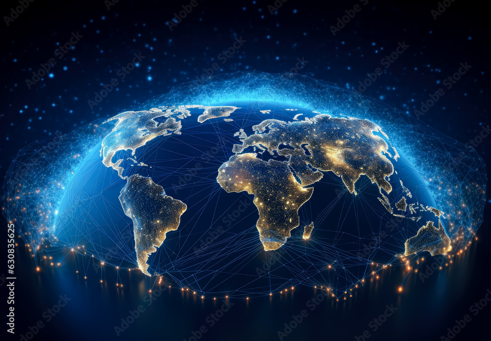 Earth globe globe with network on dark blue background illustration ...