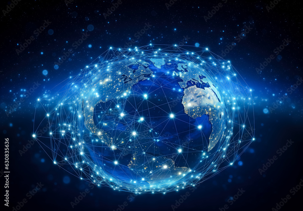 Earth globe globe with network on dark blue background illustration ...