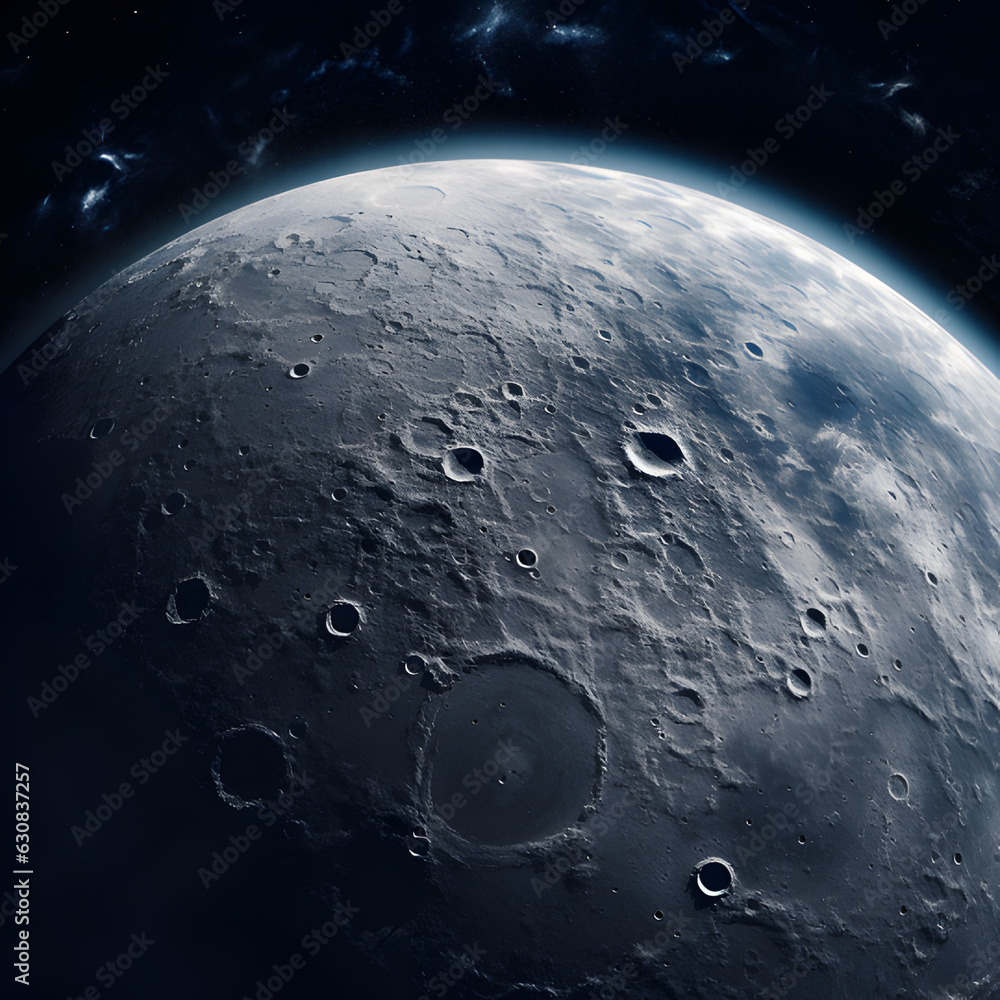 The moon closeup showing its numerous craters and spots, and the ...