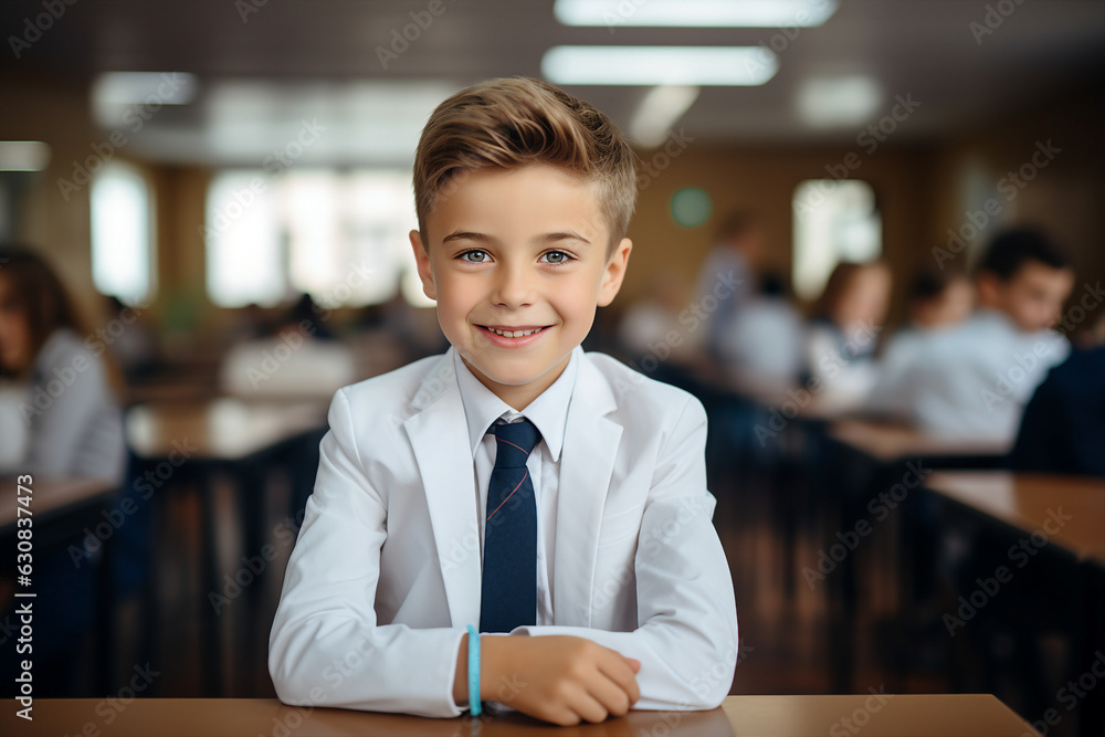 Generative ai collage picture of a grade schoolkid standing in school ...