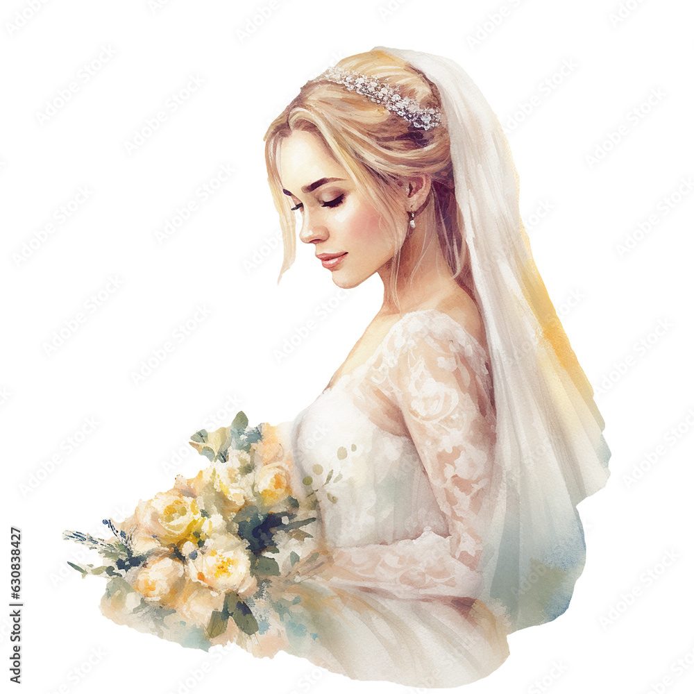 Blonde Wedding Bride Portrait, Isolated PNG, Invitation Card Graphic ...