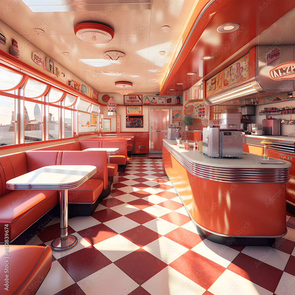 Old Fashioned 1950s Diner Retro With Vintage Booths And Counter Nostalgia For The Old Days Of