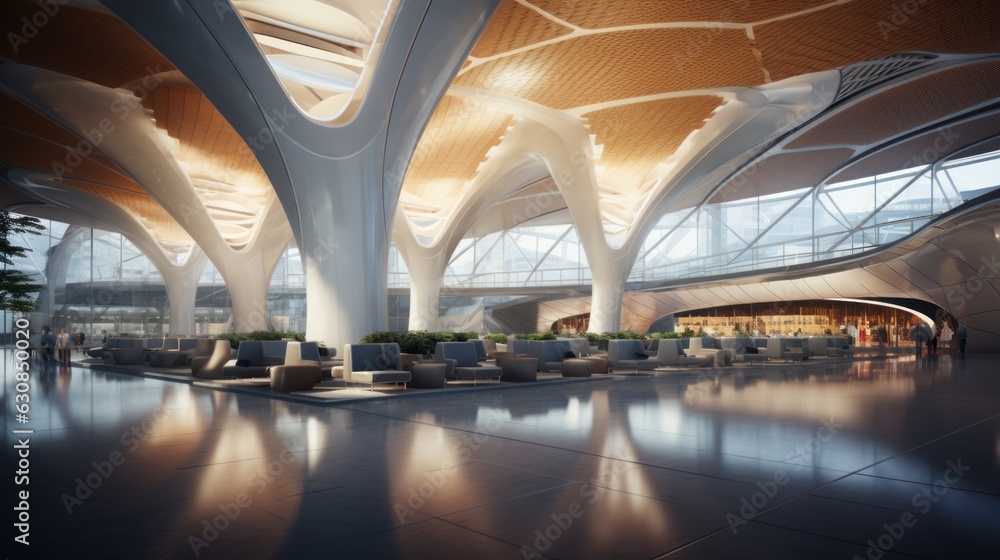 Architectural design of a modern airport terminal, combining ...