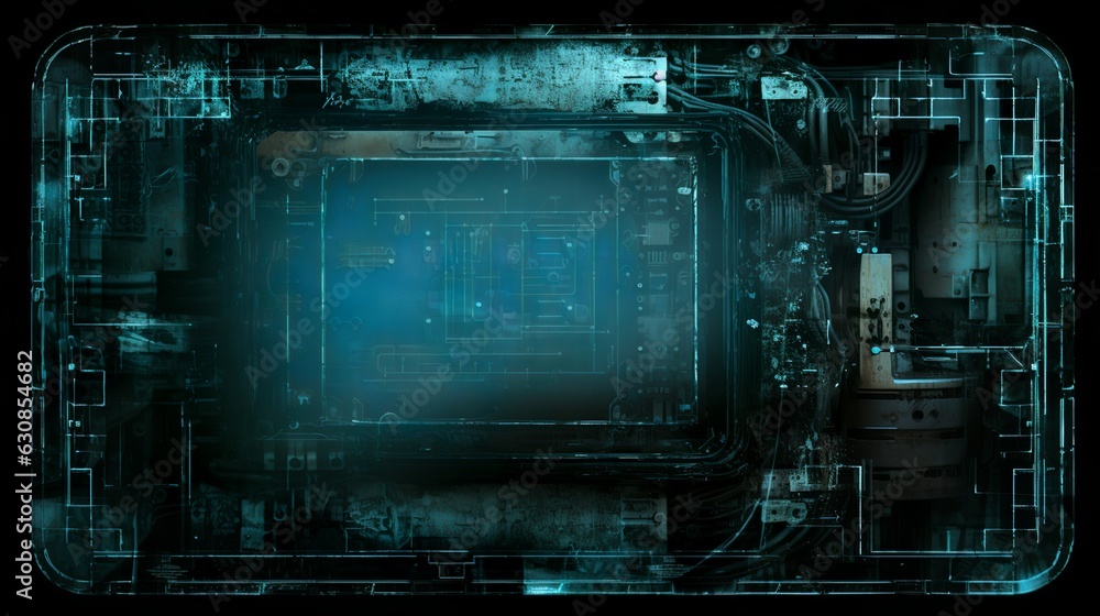 Dark cyberpunk glass texture with digital metallic steampunk frame sci ...