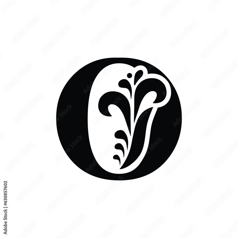 capital letter O. Black flower alphabet. Beautiful capital letters with ...