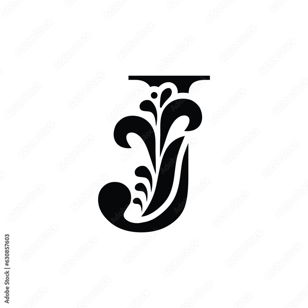 capital letter J. Black flower alphabet. Beautiful capital letters with ...