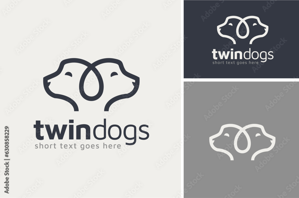 Twin Identical Dogs Puppies Hound Head Doodle Line Art for Pet Care ...