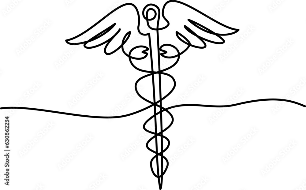 Medical symbol caduceus. Continuous One line drawing Stock Vector ...