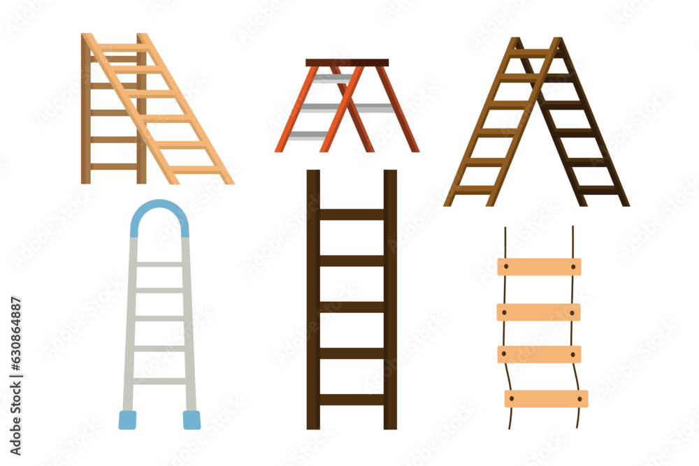 Vector illustration of a set of different types of ladders in cartoon ...