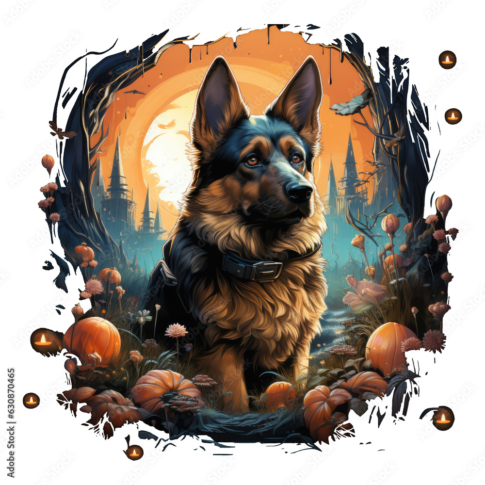 Halloween German Shepherd t-shirt design showcasing a German Shepherd ...