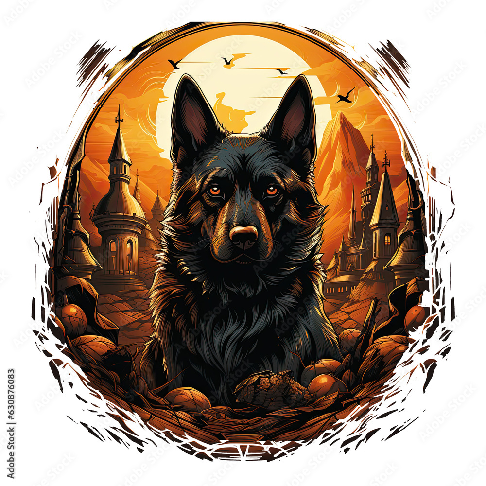 Halloween German Shepherd t-shirt design showcasing a German Shepherd ...