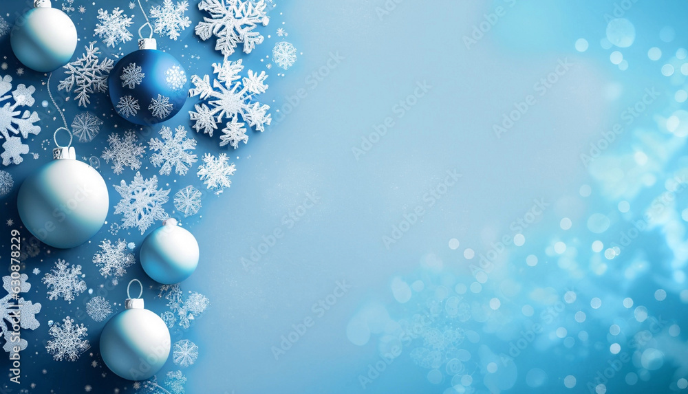 blue christmas background with snowflakes and christmas balls Stock ...