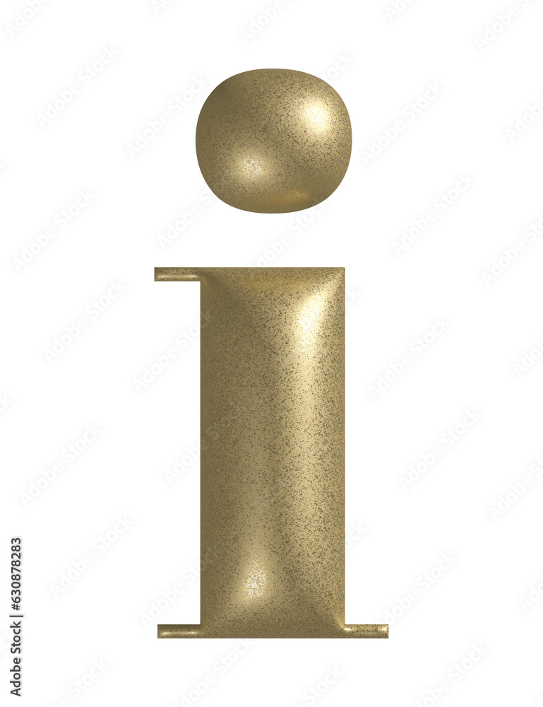 Letter I realistic gold 3d texture. Metal, inflate, lower case i serif ...