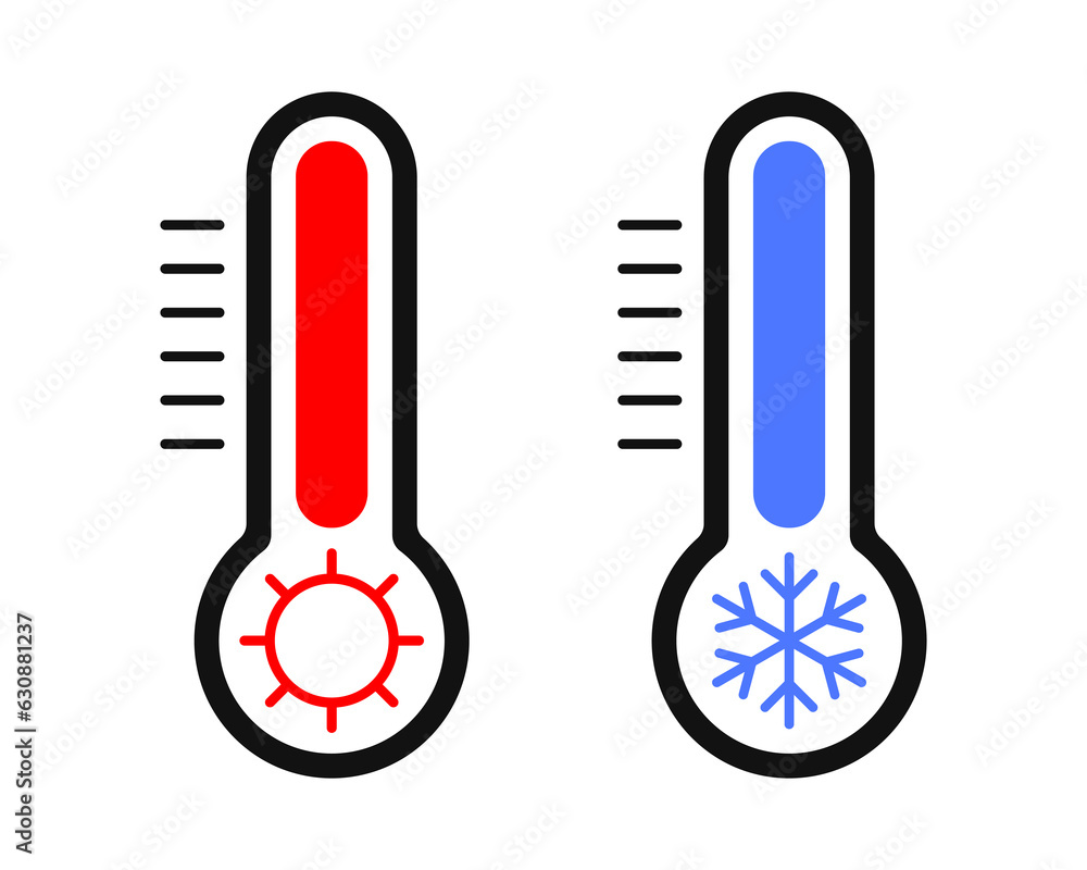 Blue and red thermometer. Two thermometers with a scale for measuring ...