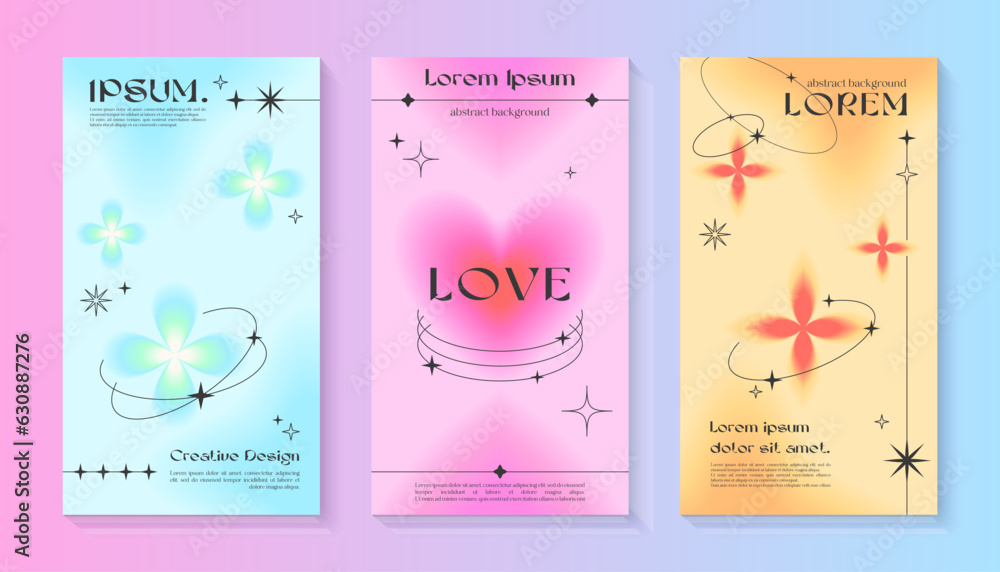 Vector insta story gradient templates with geometric shapes,heart ...