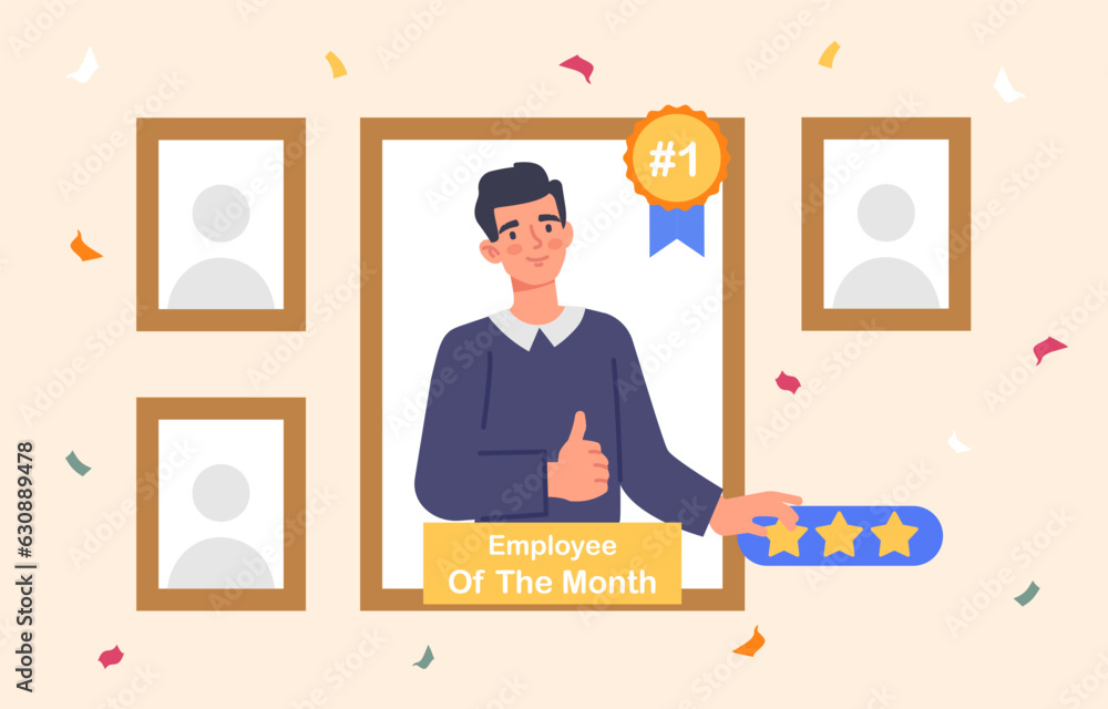 Employee of month concept. Reward and award for successful workers. Man ...