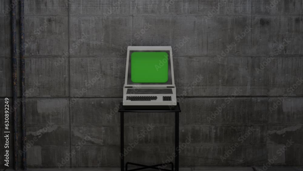 Old CRT TV with green screen. representation of an Old CRT TV with a ...