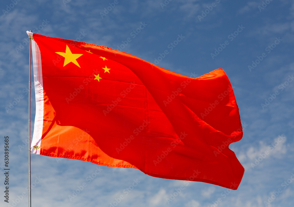 Red flag of China with five golden stars symbolizing Communist ...