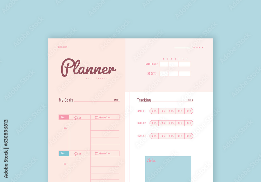 Pastel Goal Planner Layout Stock Template | Adobe Stock