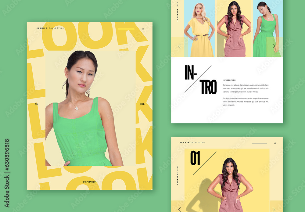 Interactive Seasonal Fashion Lookbook Layout Stock Template | Adobe Stock