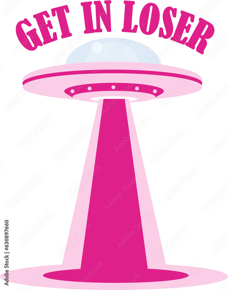 Poster UFO Alien Barbie Movie Get in Loser Tractor Beam Hot Pink – Wall ...