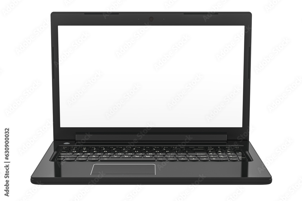 Laptop, front view with white screen, 3D rendering isolated on ...