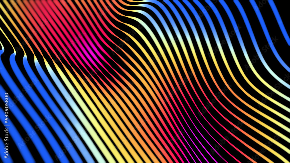 Digital background, rainbow multicolor line waves, bokeh. Data flow ...