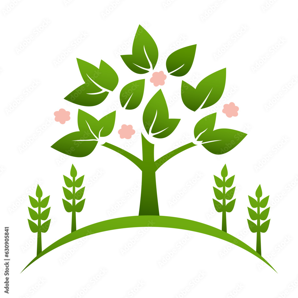 Agroforestry logo design, flowering tree and wheat crops Stock Vector ...