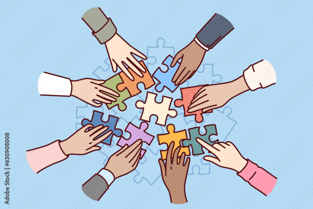 Hands business people with puzzle symbolizing teamwork and joint ...