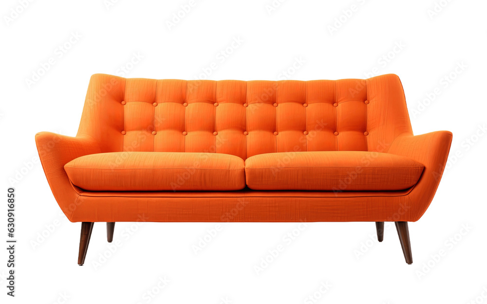 Mid-Century Modern orange sofa isolated on transparent background. PNG ...