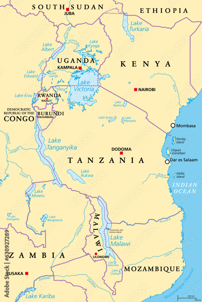 Poster African Great Lakes region, political map – Tableau | Europosters