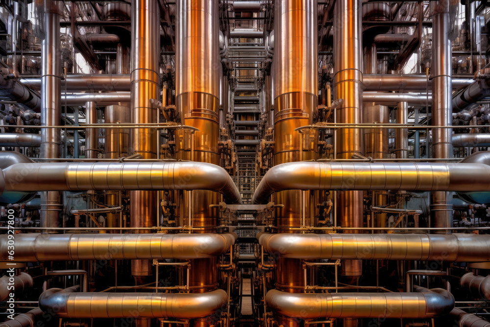 Oil refinery distillation columns in an abstract macro shot ...