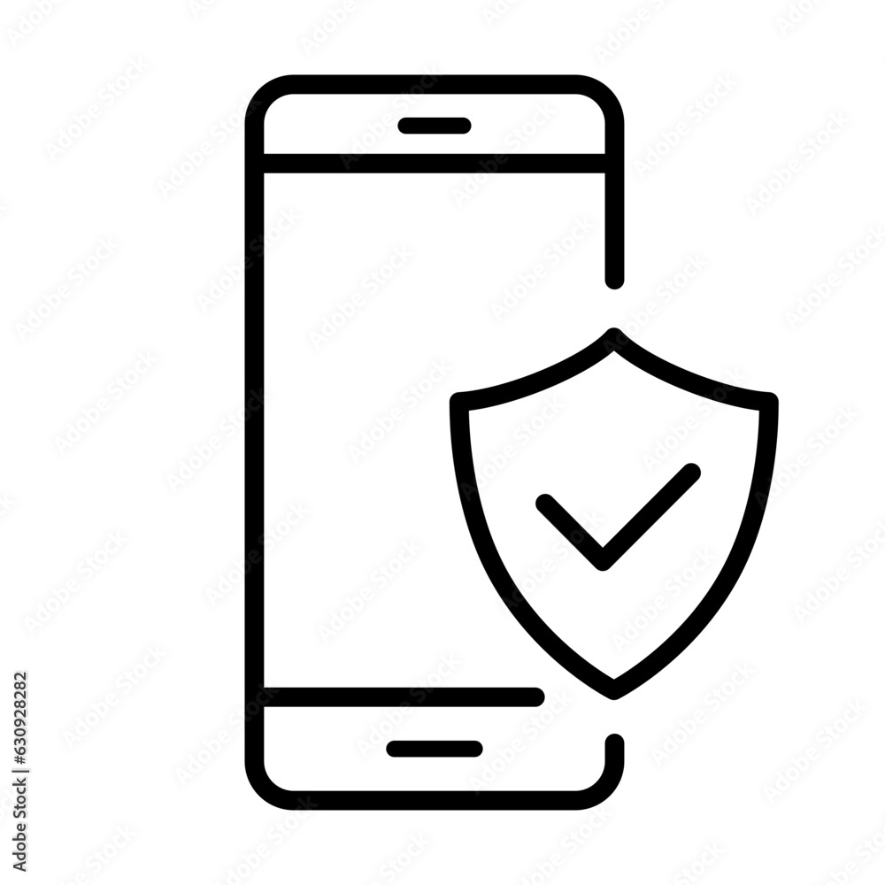 Black single mobile safe security line icon, simple digital theft ...