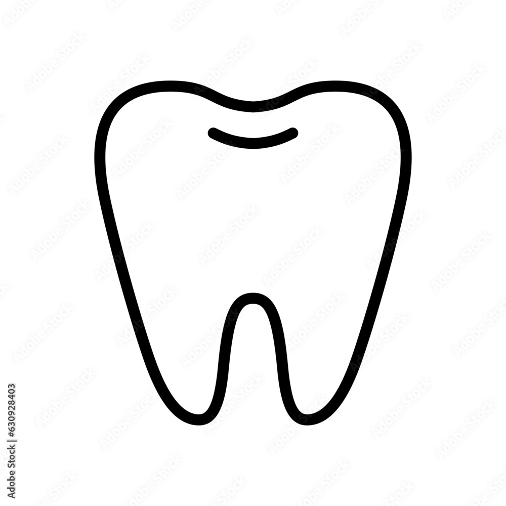 Black single tooth line icon, simple outline dental care flat design ...