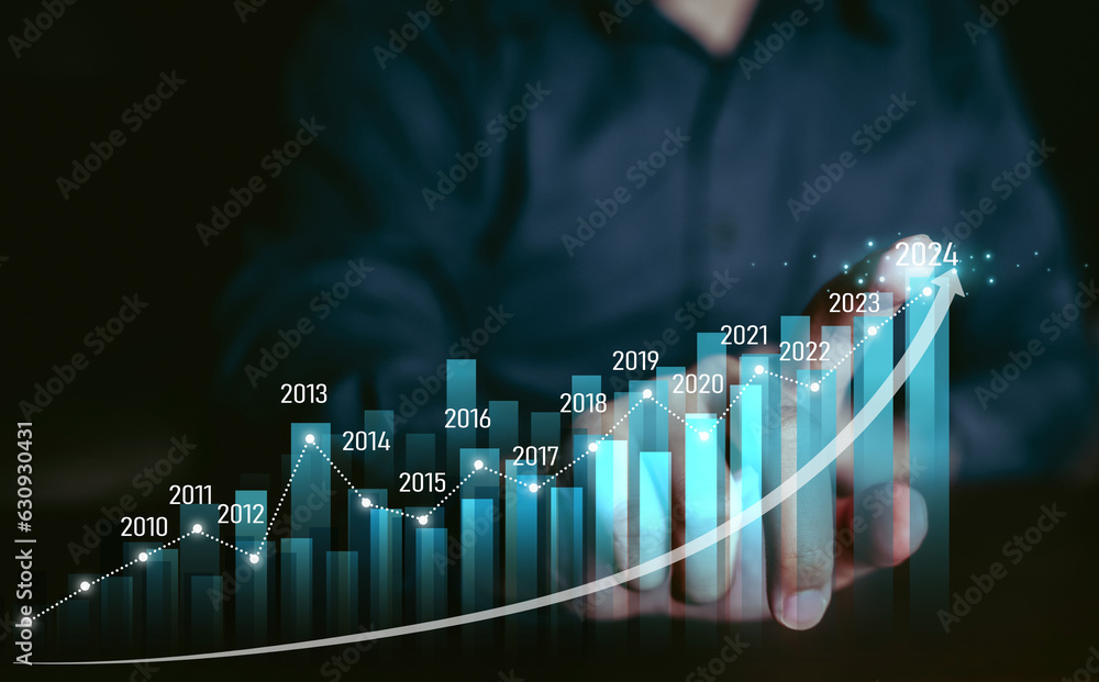 Concept business growing graph, chart with company progress and growth ...