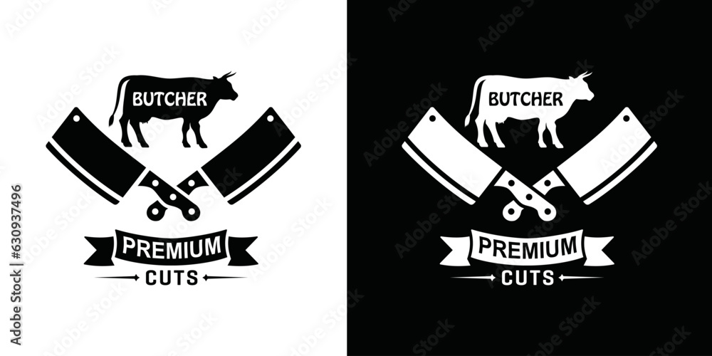 Butcher Icon logo design, cow cutting design,Retro Vintage Butcher shop ...