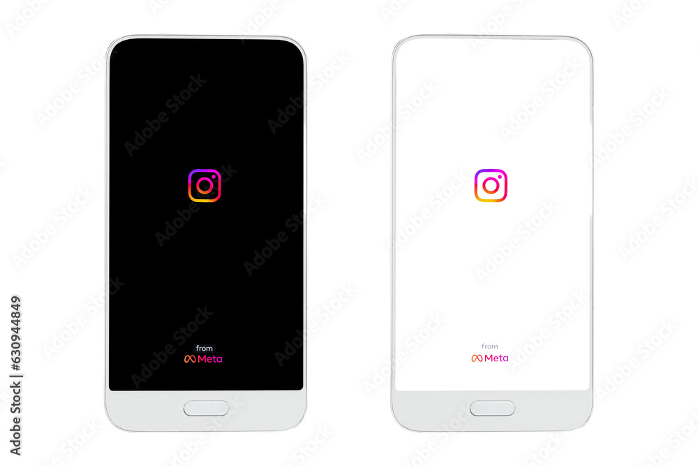Instagram starting screen template in dark theme and white theme. Two ...