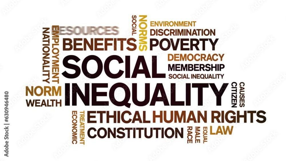 Social inequality animated tag word cloud;Human rights issues text ...
