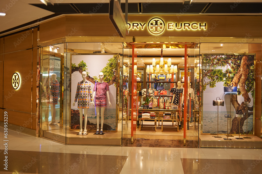 HONG KONG - MAY 05, 2015: Tory Burch storefront inside shopping mall in ...