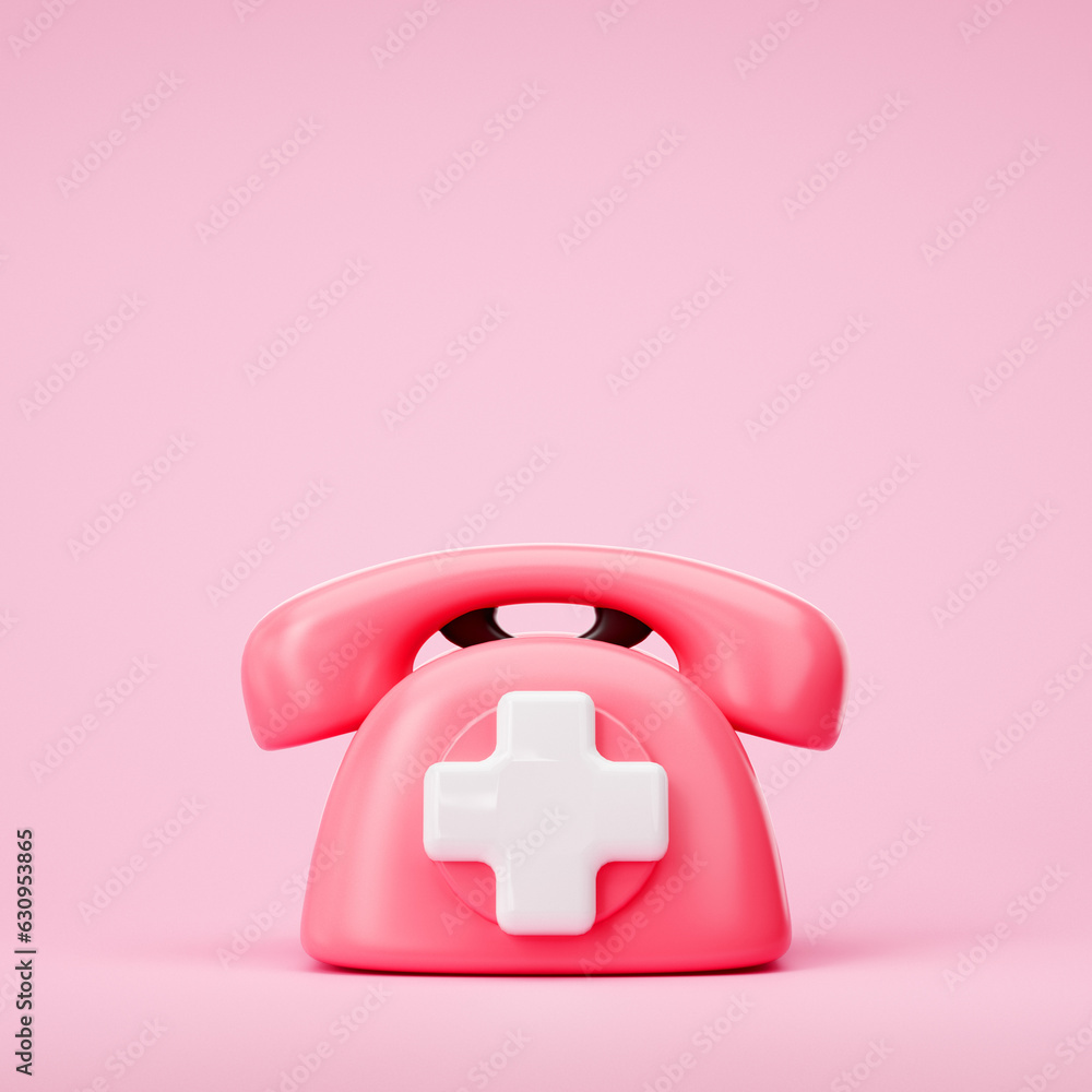 Emergency phone call to hospital icon concept. Red hospital hotline ...