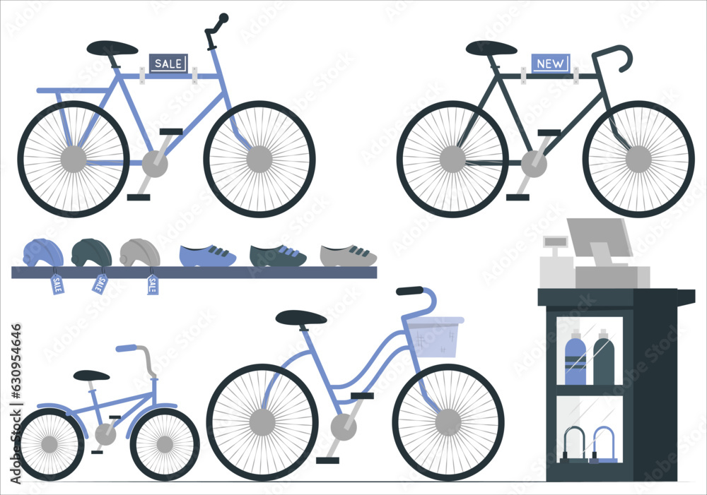 Bicycle bike store vector illustration. Cartoon flat buyers shoppers ...