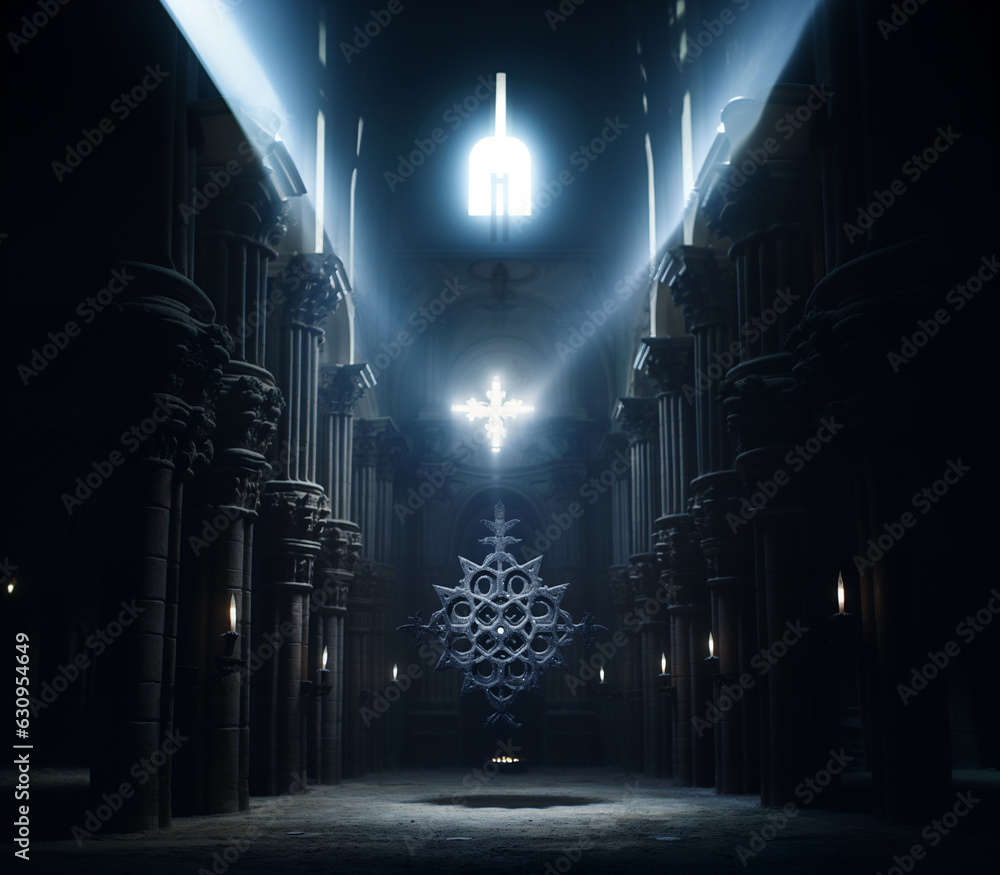 Fantasy illustration of a secret society temple interior with a ...