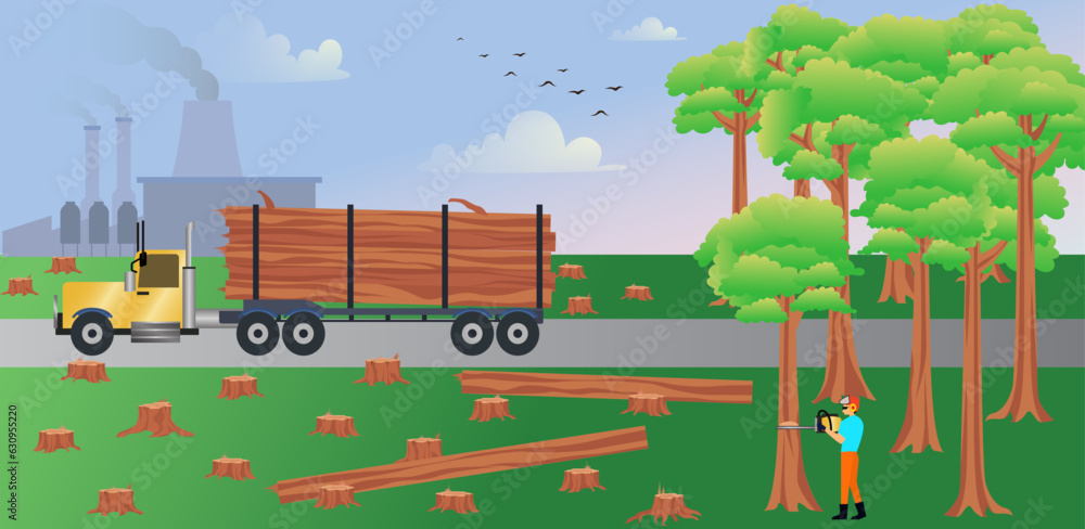 Deforestation and forest devastation concept. deforestation of forests ...